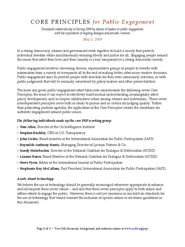 Core Principles of Public Engagement | PDF | Civic Engagement | Public ...