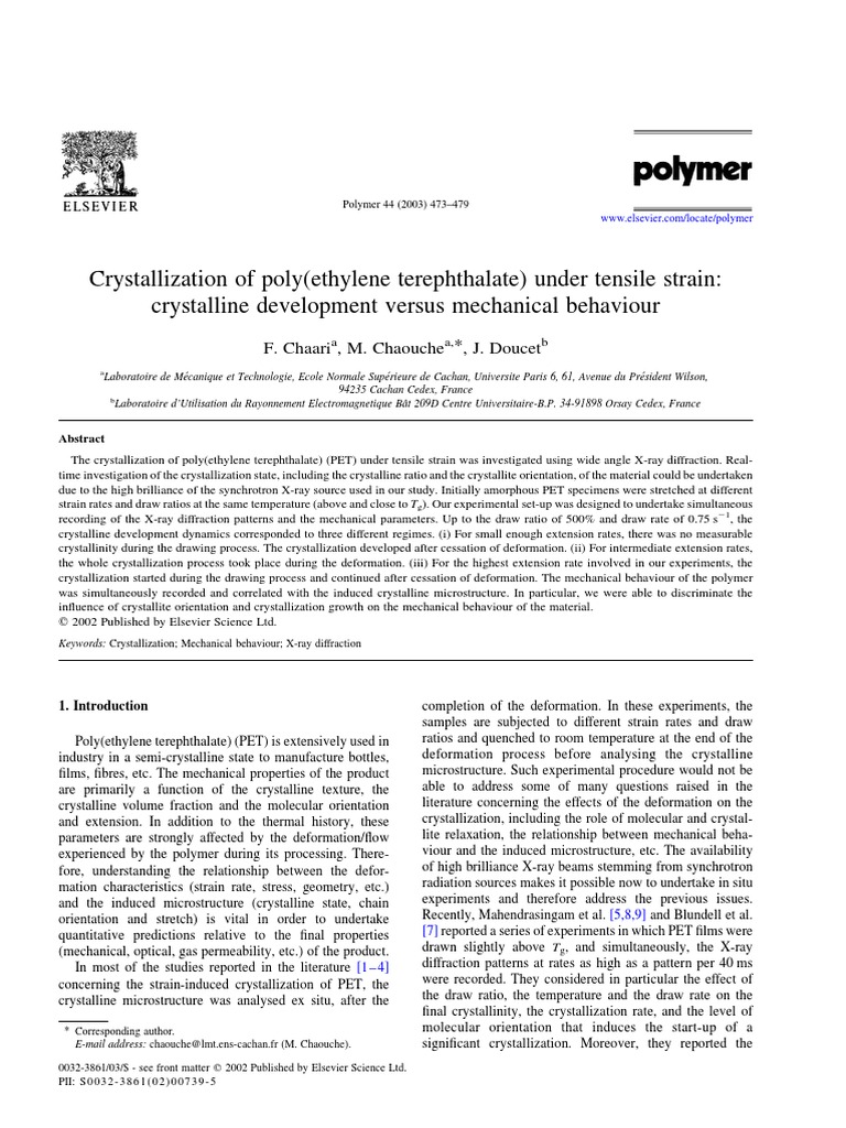Crystallization of poly(ethylene terephthalate) under tensile strain: crystalline development ...