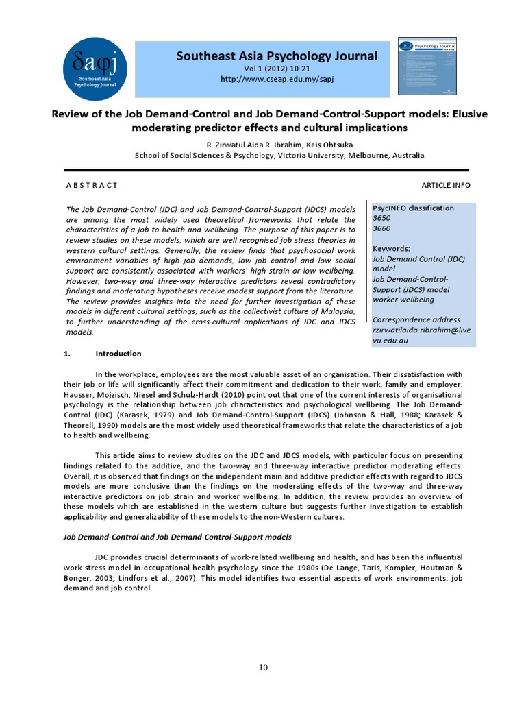 JDCS Model: Stress and Wellbeing Review | PDF | Social Support | Well Being