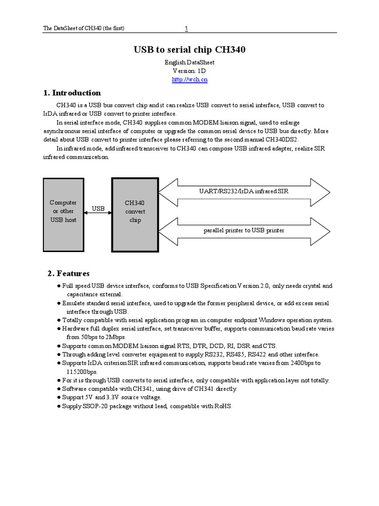 USB To Serial Chip CH340: The Datasheet of Ch340 (The First) 1 | PDF ...