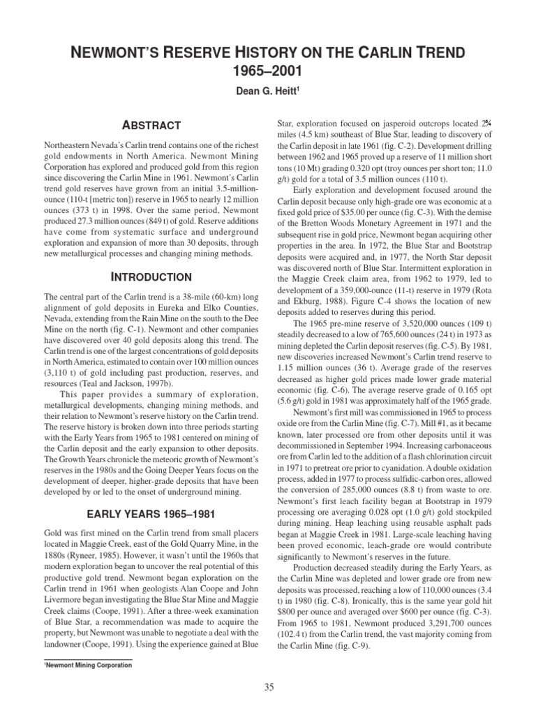 Newmont's Reserve History On The Carlin Trend 1965-2001 | PDF | Gold ...