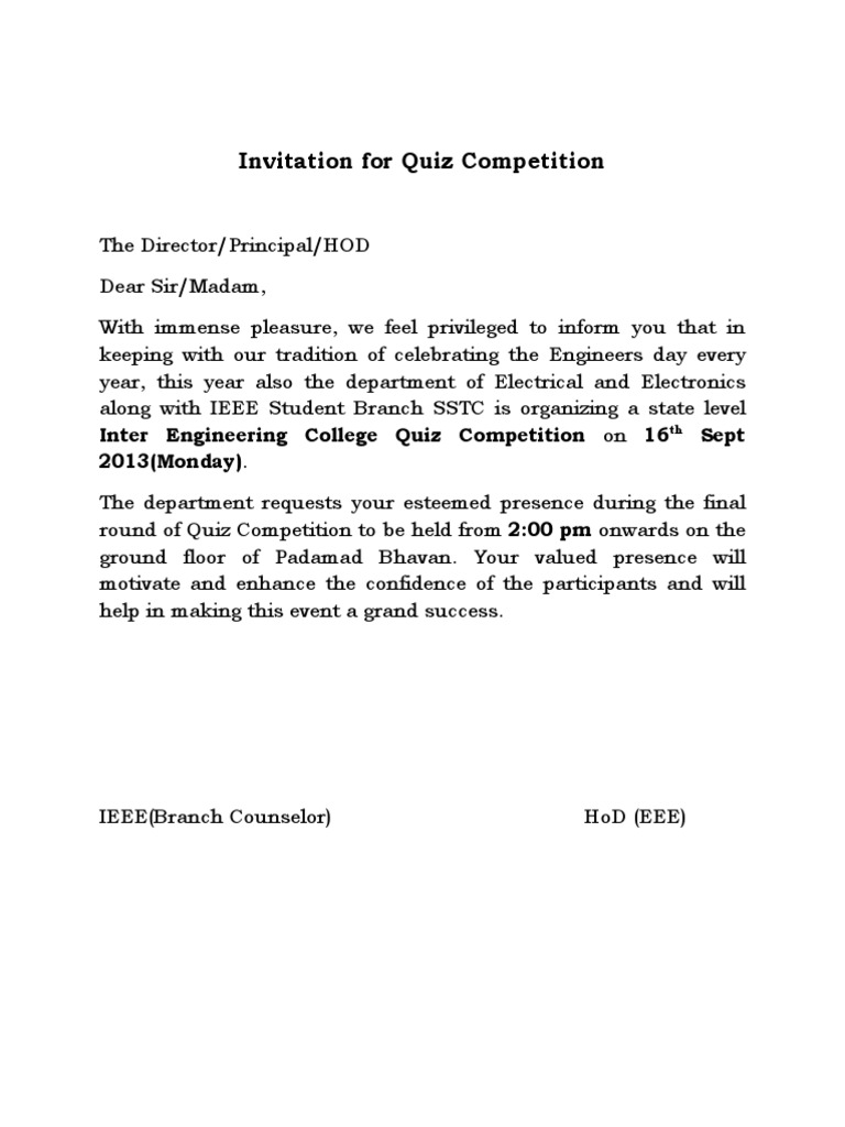 Invitation For Quiz Competition | PDF | Technology & Engineering