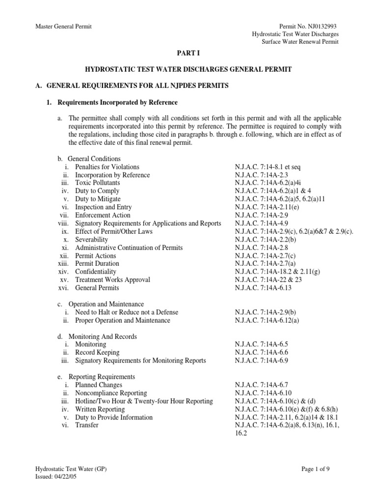 Hydrostatic Test Water Discharges General Permit A. General ...