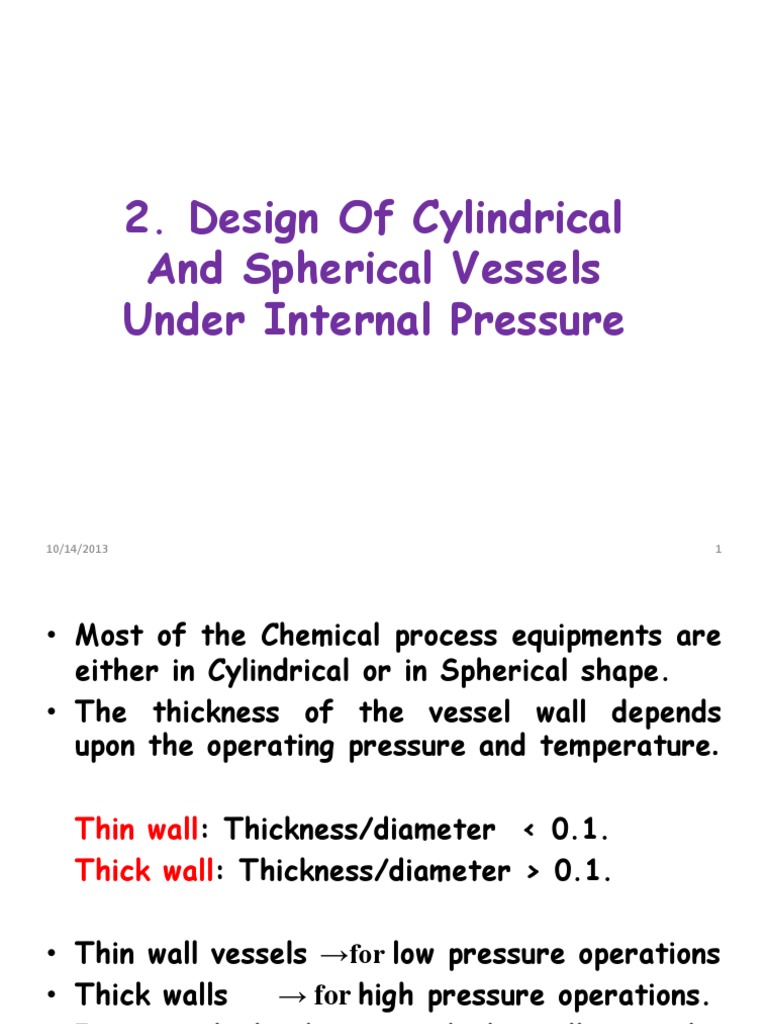Design of Cylindrical and Spherical Vessels Under Internal Pressure ...