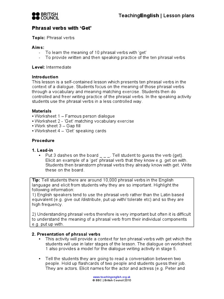 Phrasal Verbs With Get Lesson Plan | PDF | English Language | Conversation