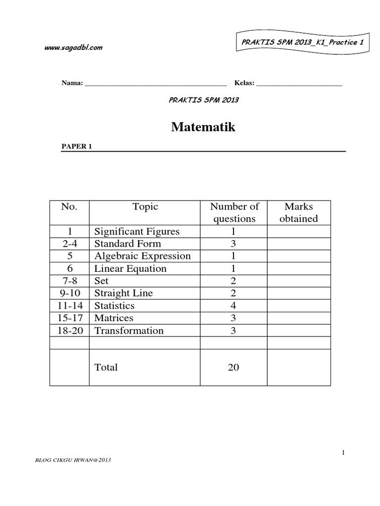 SPM Math Practice for Students | PDF | Abstract Algebra | Linear Algebra