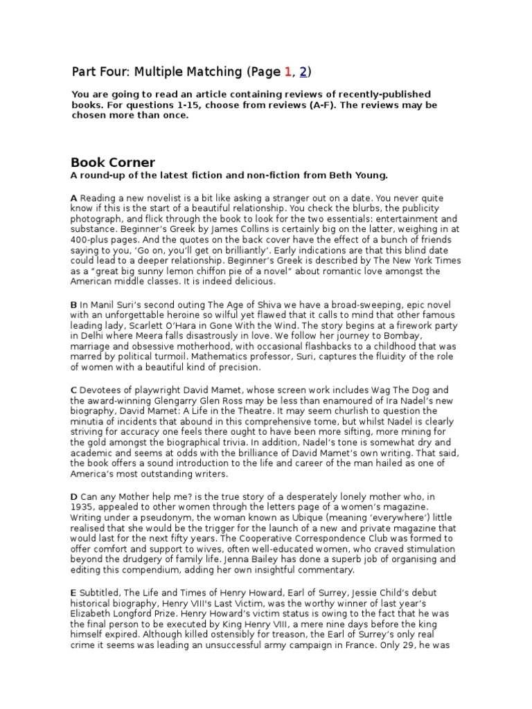 Part Four: Multiple Matching (Page ,) : Book Corner | PDF