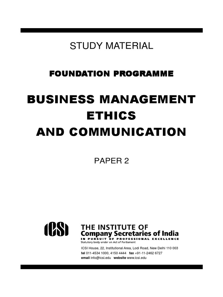 Business Management Ethics and Communication: Study Material | PDF
