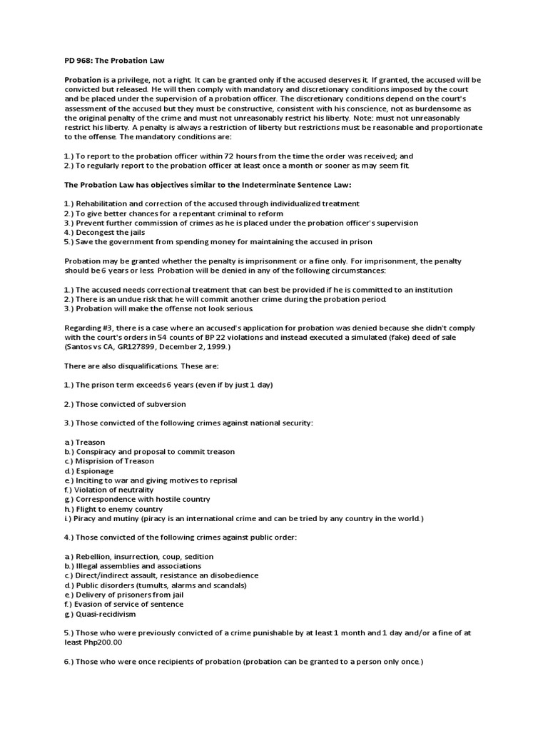PD 968 Probation Law V2 | PDF | Probation | Treason