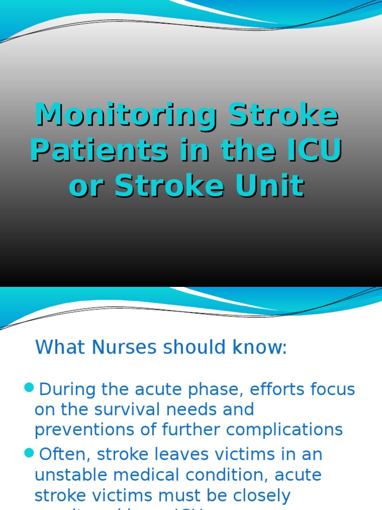 ICU Stroke Patient Monitoring Guide | PDF | Science & Mathematics
