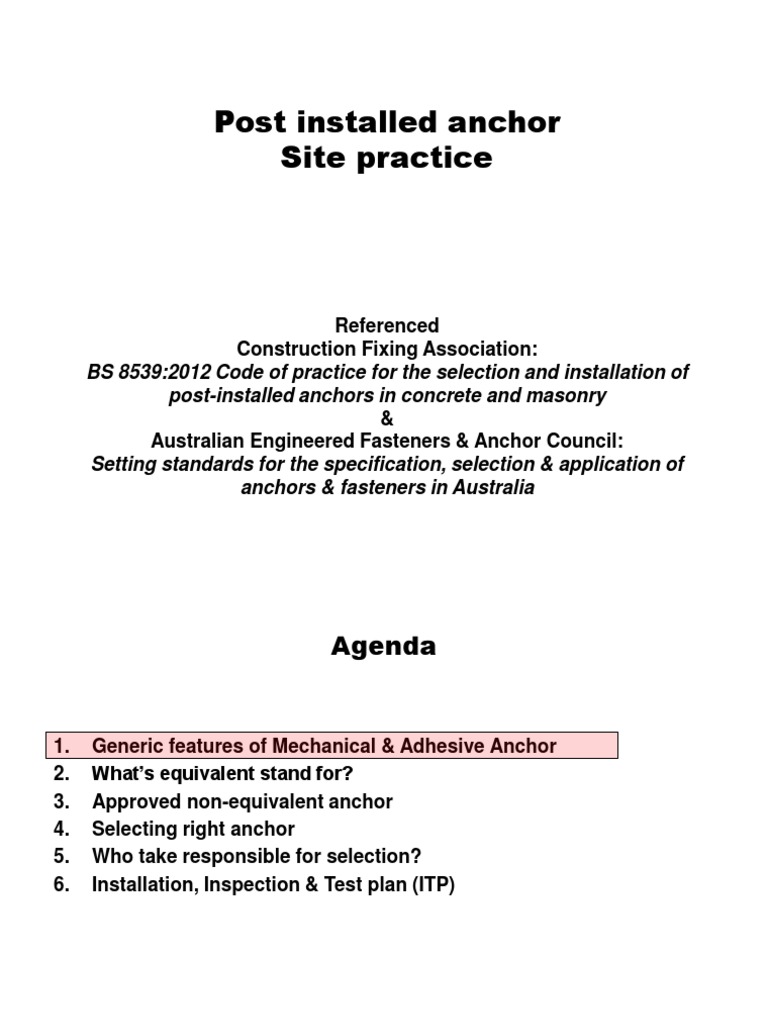 CEAT - Post Installed Anchor - Site Practice - 2013 - For Present | PDF ...