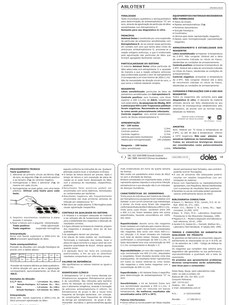 ASLO Test Doles | PDF | Estreptococos | Infecção