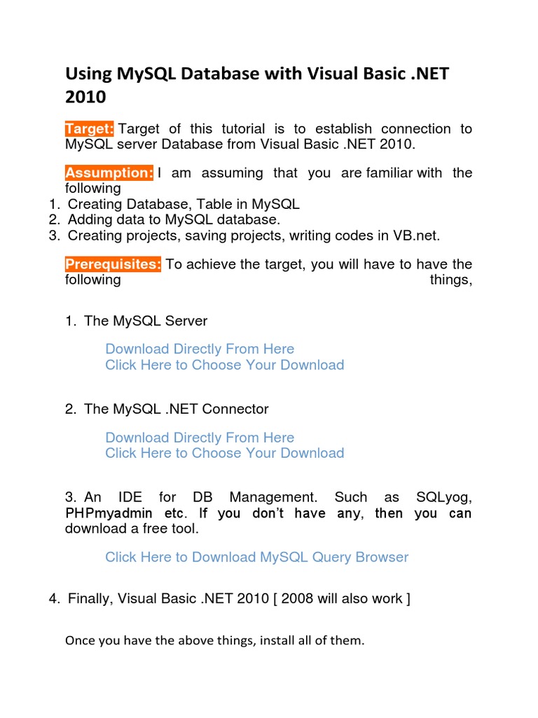 Using Mysql Database With Visual Basic Pdf Sql Visual Basic Net 0875