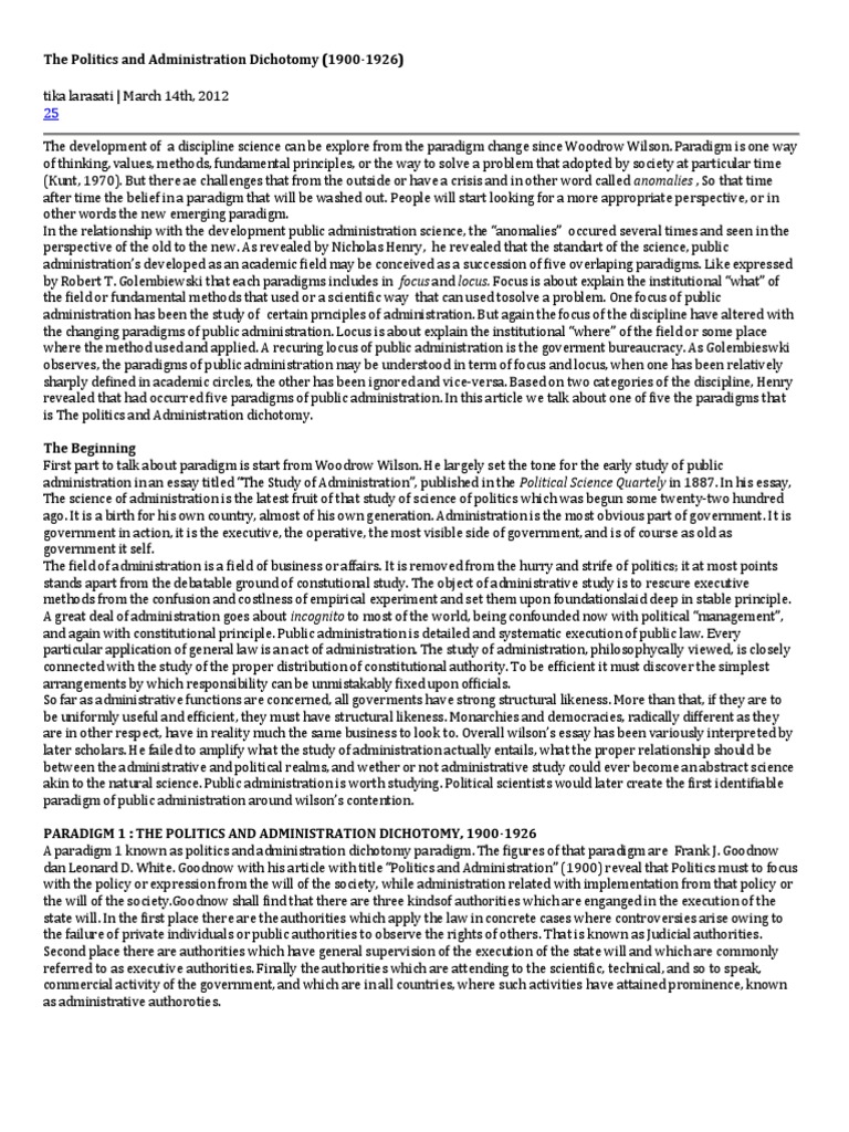 The Politics and Administration Dichotomy | Public Administration ...
