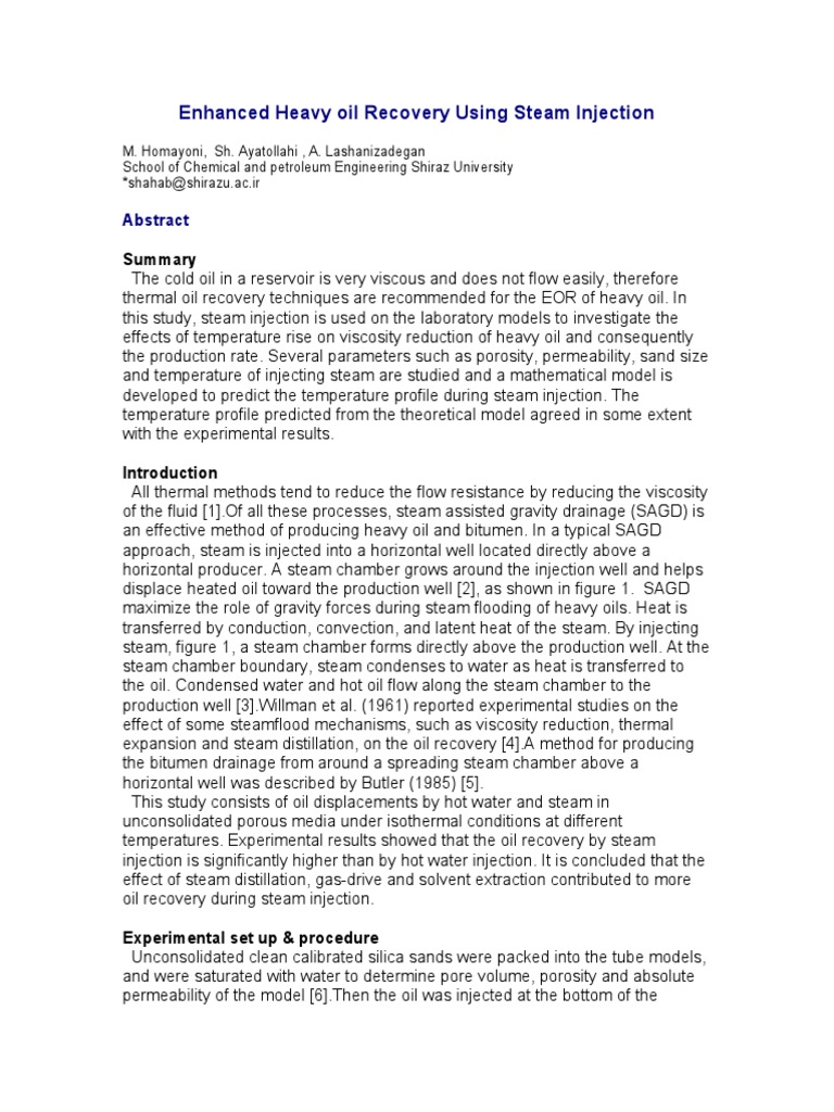 Enhanced Heavy Oil Recovery Using Steam Injection | PDF | Petroleum ...