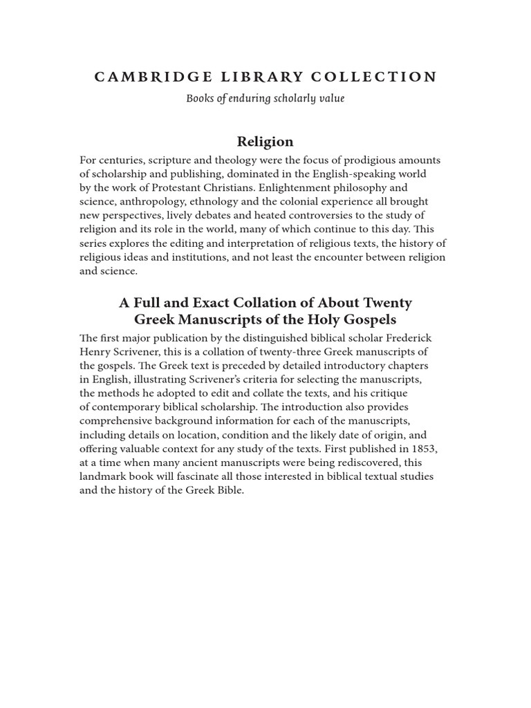 A Full and Exact Collation of About | PDF | Bible | Books