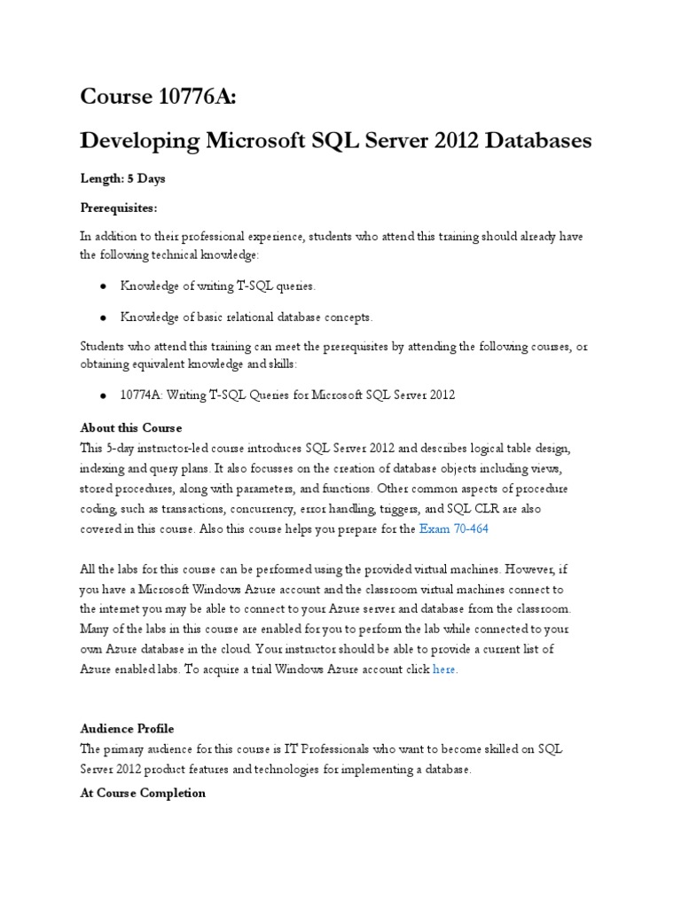 SQL Server 2012 Database Development Course | PDF | Microsoft Sql Server | Database Index