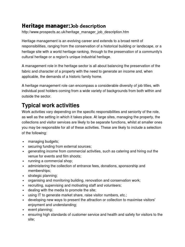 Heritage Manager | PDF | Cultural Heritage | Leadership