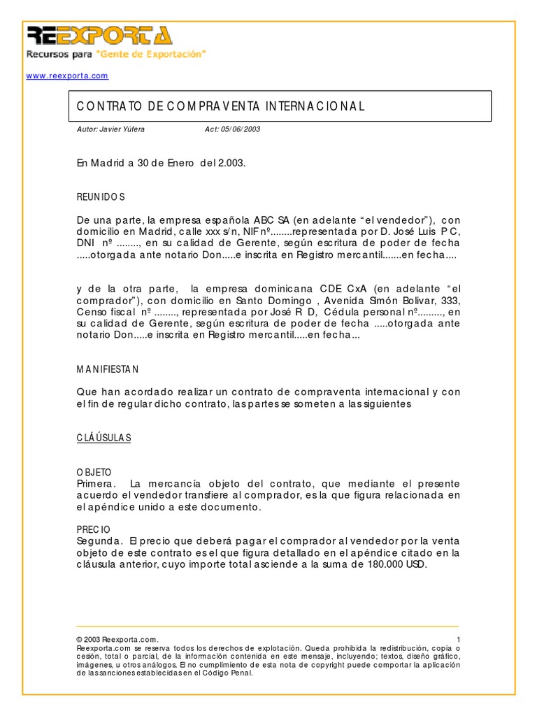 Modelo Contrato de Compraventa Internacional | PDF