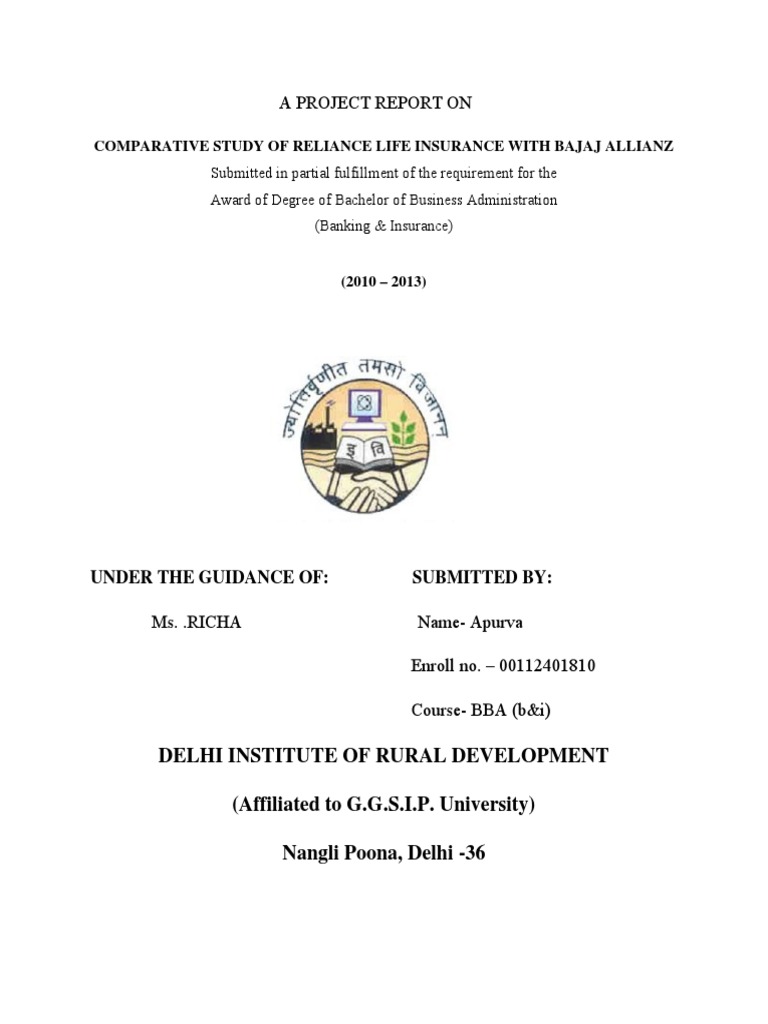 A Project Report On: Comparative Study of Reliance Life Insurance With ...