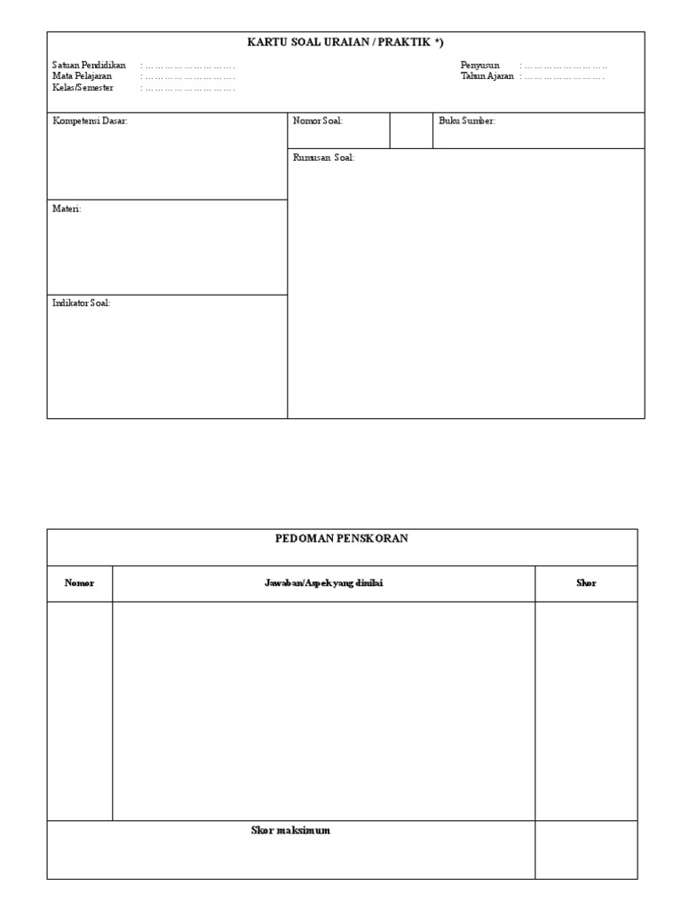 Kartu Soal Uraian | PDF