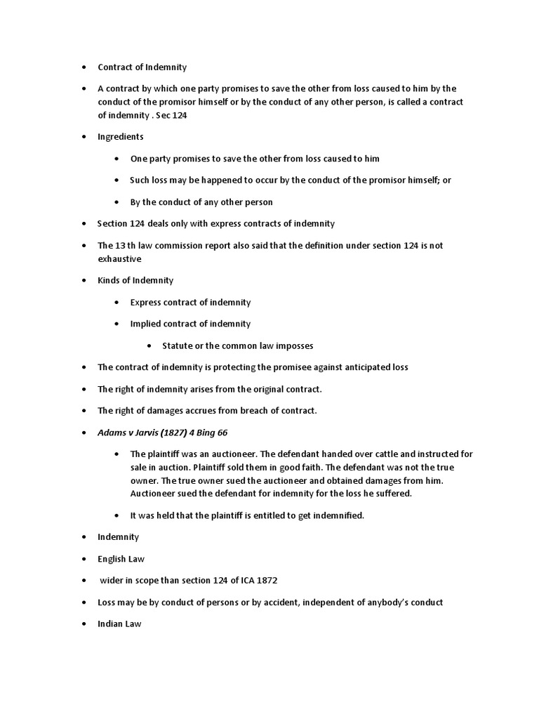 Contract of Indemnity | PDF | Indemnity | Damages