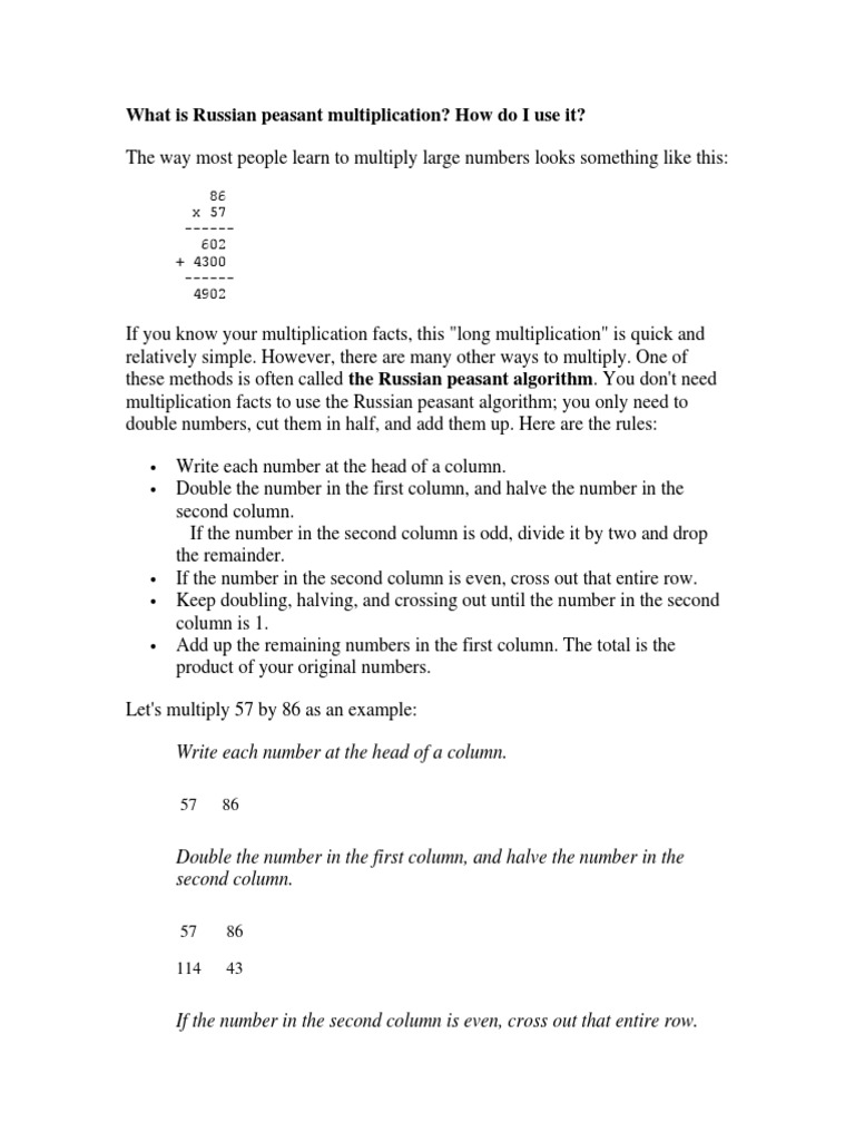 Kaedah Russian Peasant | PDF | Multiplication | Numbers