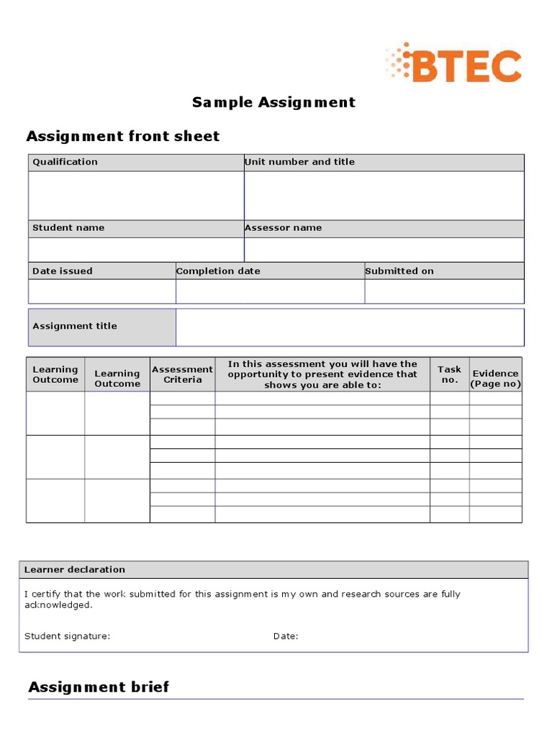 Pearson BTEC Level 5 HND Diploma Sample Assignment Template | PDF