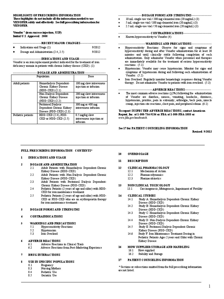 Venofer | PDF | Chronic Kidney Disease | Hemodialysis