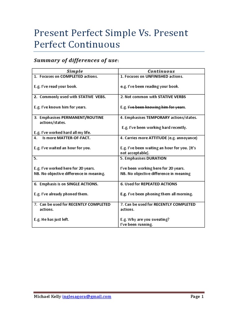 Present Perfect Simple Vs Continuous | PDF | Foreign Language Studies