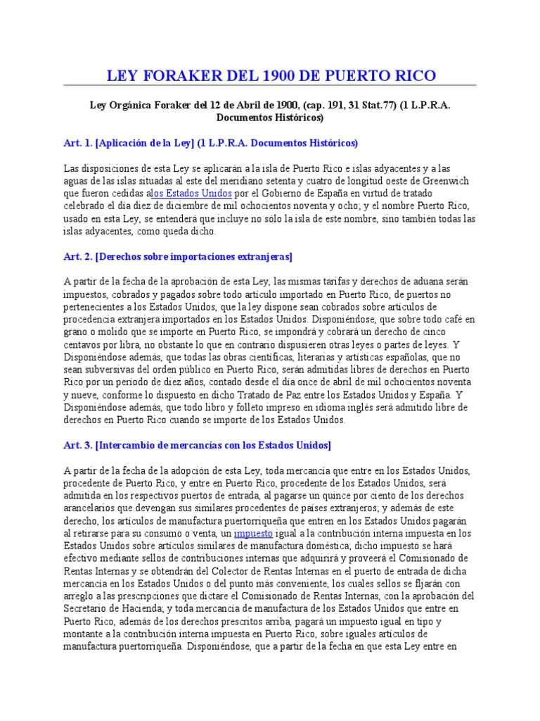 Ley Foraker | PDF | Puerto Rico | Cortes Generales