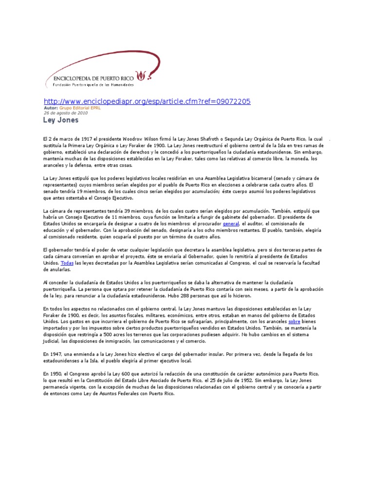 Resumen Ley Jones | PDF | Puerto Rico | Presidentes de los Estados Unidos