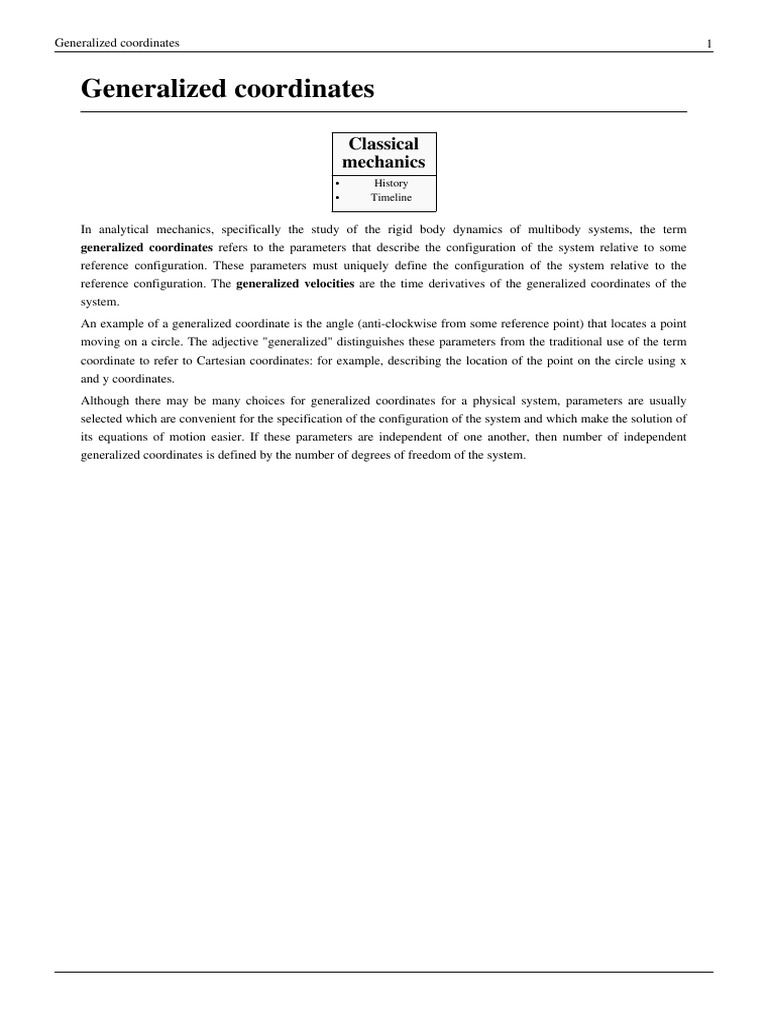 Generalized Coordinates | PDF | Systems Theory | Physics