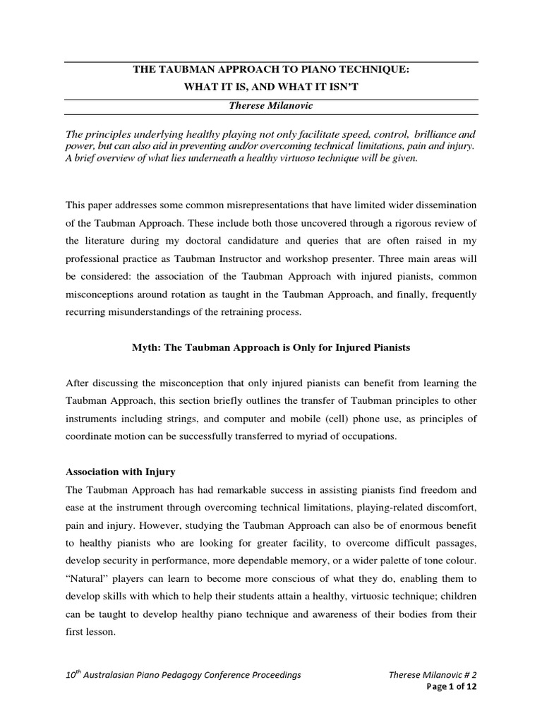 Milanovic 2011 APPC, The Taubman Approach To Piano Technique - What It ...