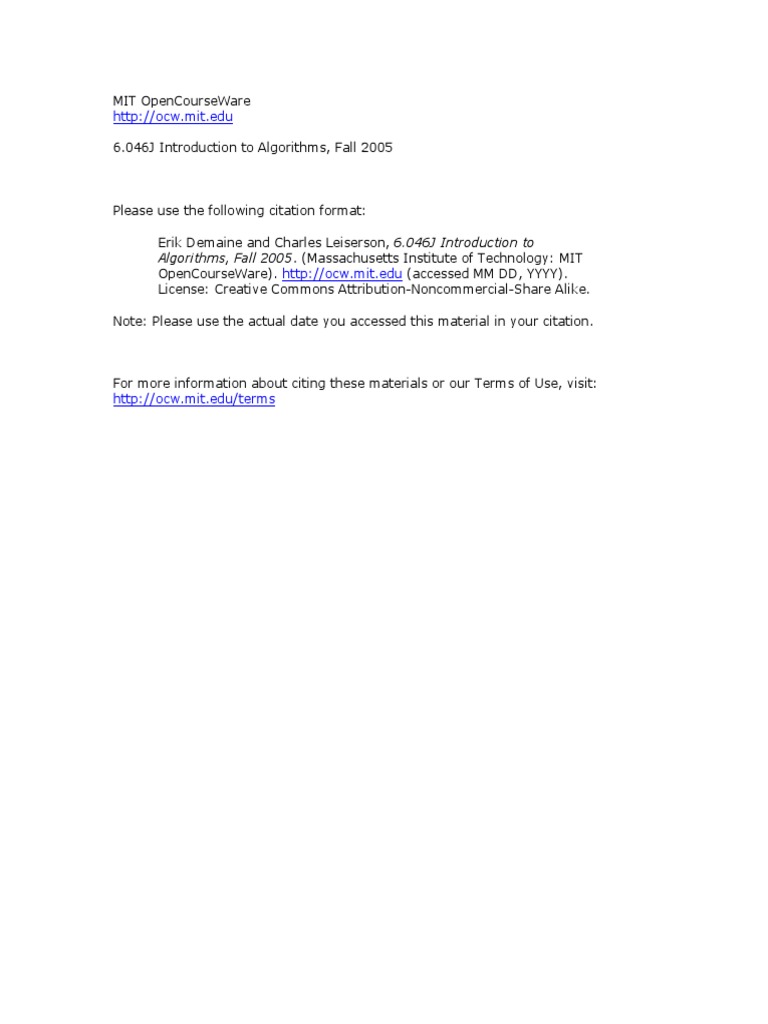 Algorithms, Fall 2005. (Massachusetts Institute of Technology: MIT ...