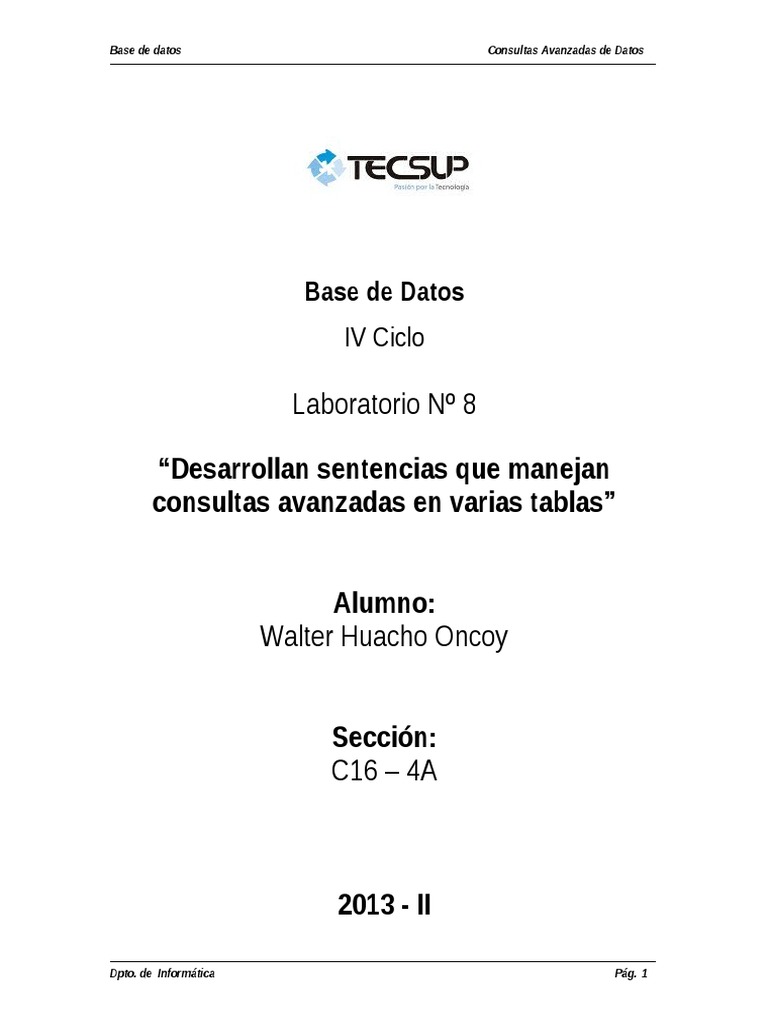 Advanced Data Queries Laboratory: Developing Statements that Handle ...