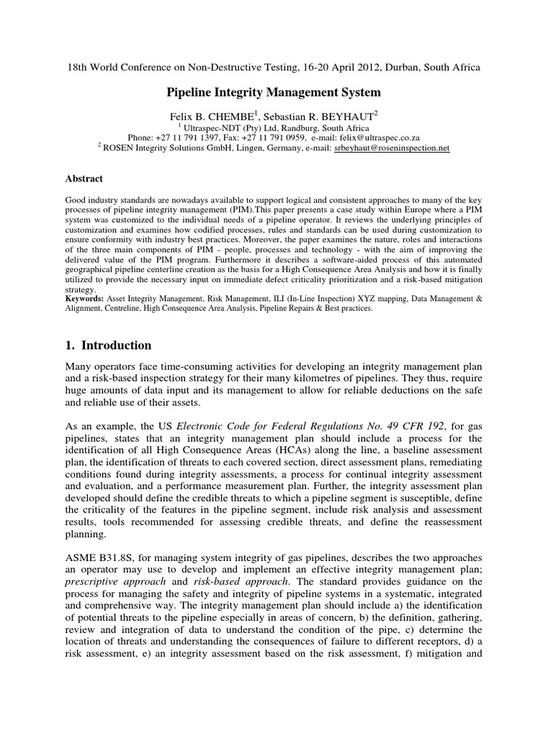Pipeline Integrity Management System | PDF | Risk Assessment | Risk