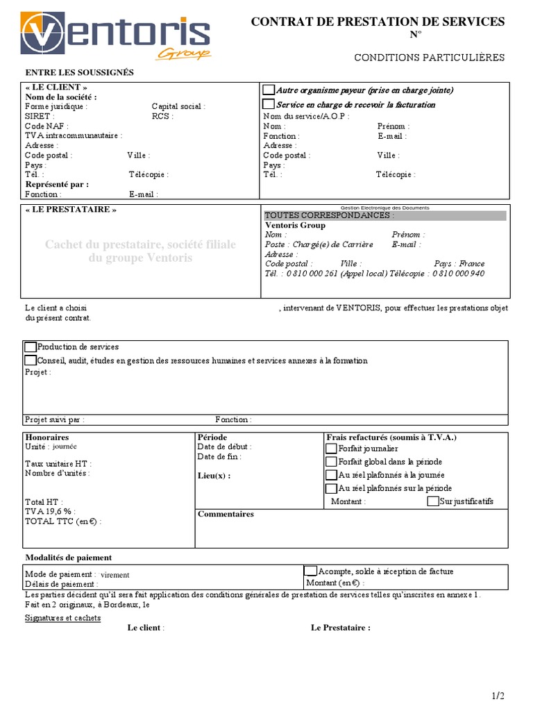 Contrat de Prestation de Services