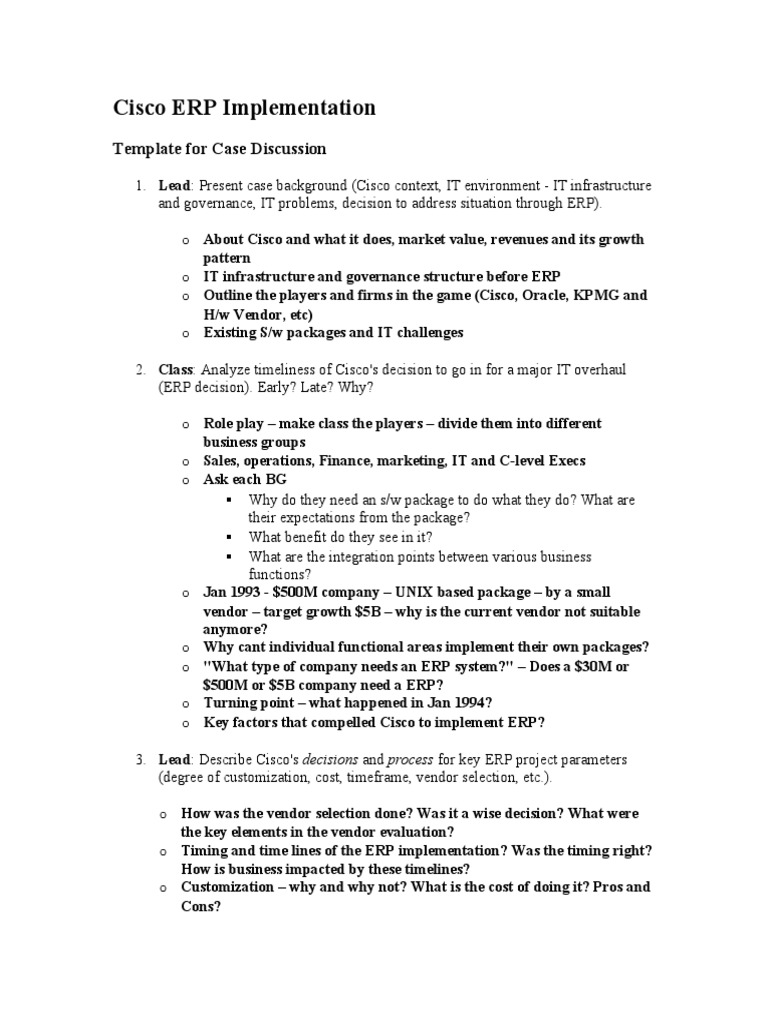 Cisco ERP Implementation | PDF | Enterprise Resource Planning | Business