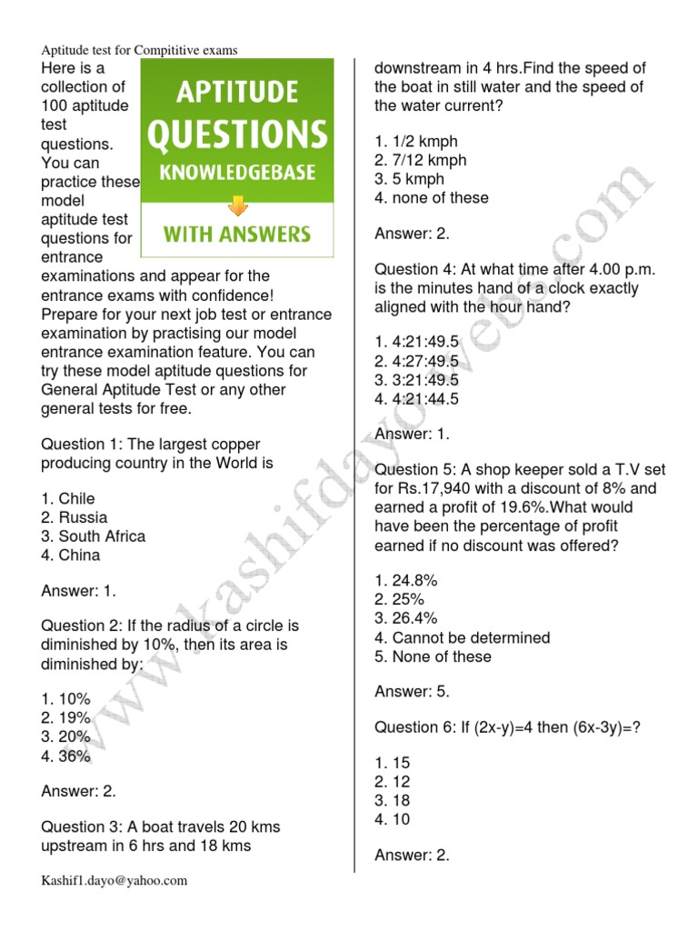 100 Aptitude Test Questions | PDF | Speed | Test (Assessment)