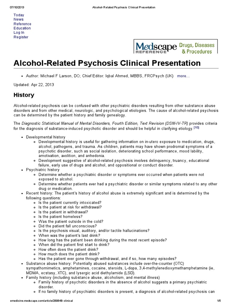 Alcohol-Related Psychosis Clinical Presentation | PDF | Psychosis ...