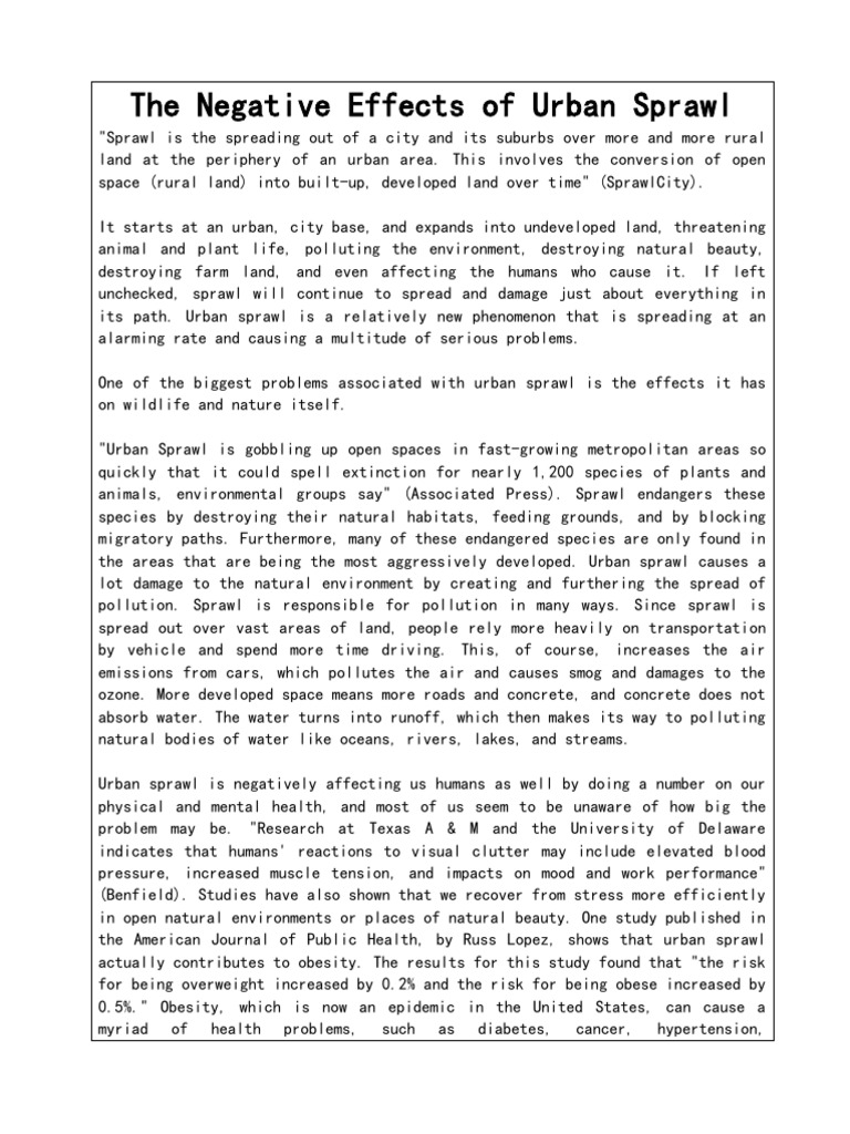 The Negative Effects of Urban Sprawl 2 | PDF | Urban Sprawl | Obesity