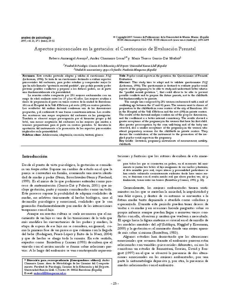 Anales Cuestionario EvPr 2007 Vol23 n1 | PDF | Relaciones personales, crianza y desarrollo personal