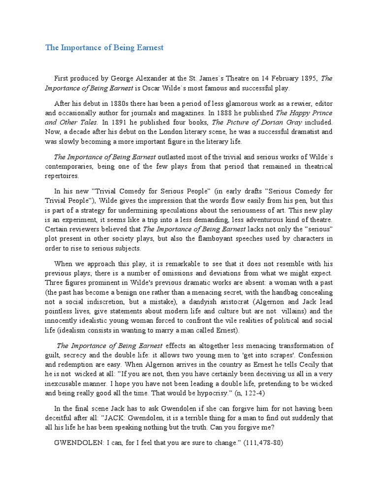 The Importance of Being Earnest | PDF | The Importance Of Being Earnest