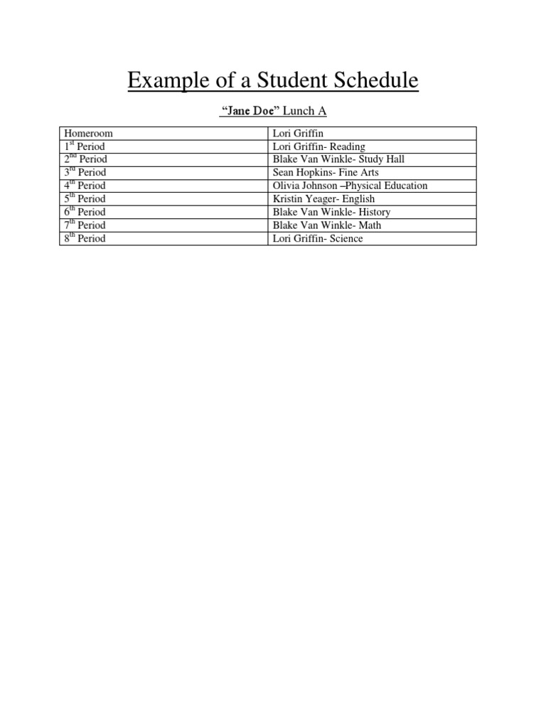 Example of A Student Schedule | PDF | Social Science | General Fiction