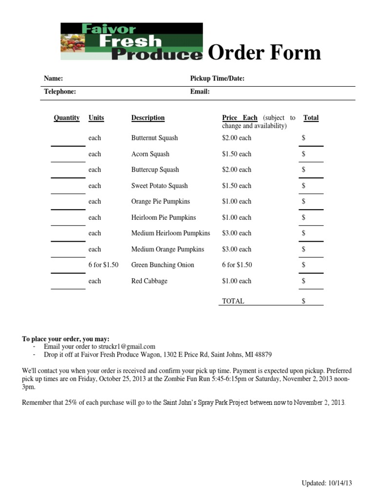 Vegetable Order Form | PDF