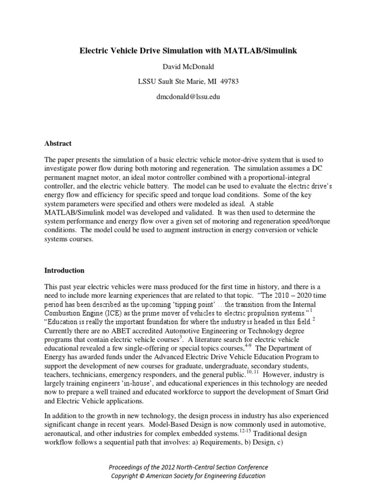 Electric Vehicle Drive Simulation With MATLAB-Simulink | PDF | Electric ...