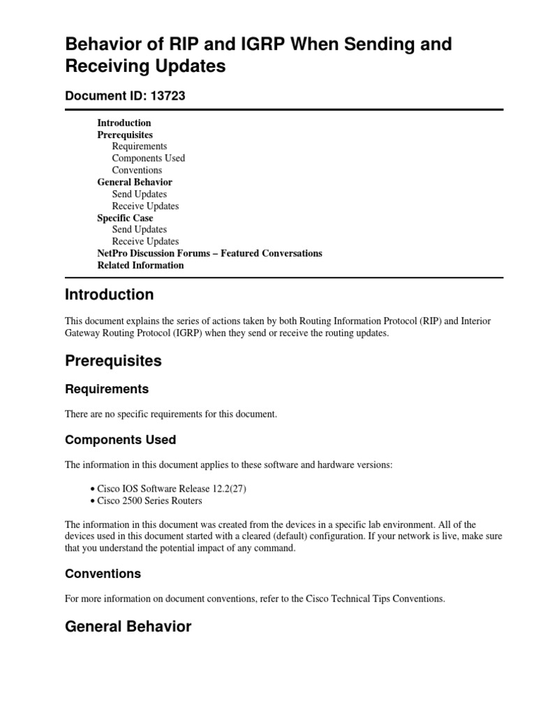 Behavior of RIP and IGRP When Sending and | PDF | Router (Computing ...