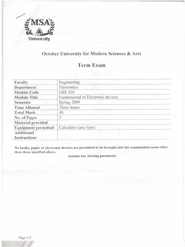 Electronics Final Exam Pdf Electrical Circuits Manufactured Goods