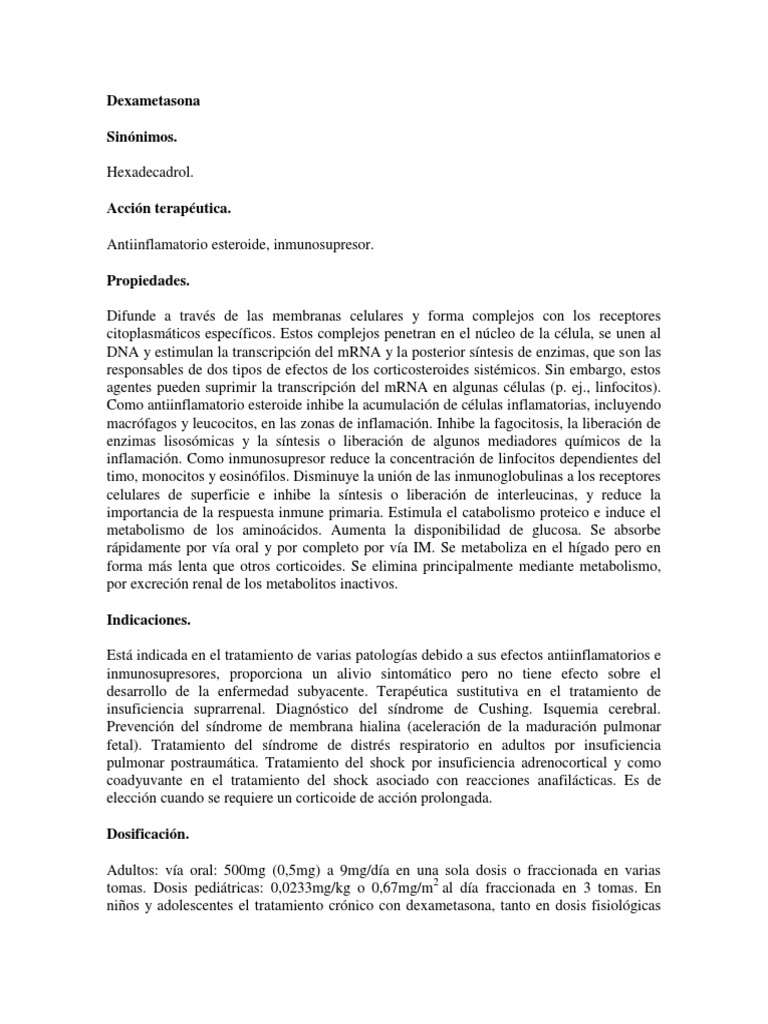 Dexametasona | PDF | Corticosteroides | Especialidades Medicas